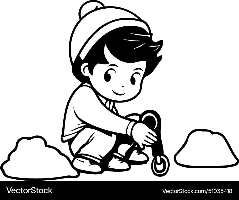 Cute little boy playing with snow on ice Vector Image