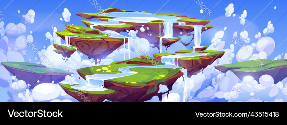Game landscape with waterfall on floating islands Vector Image