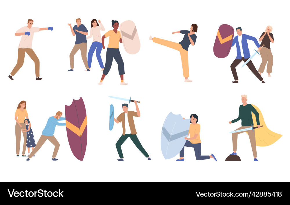 People fighting set Royalty Free Vector Image - VectorStock