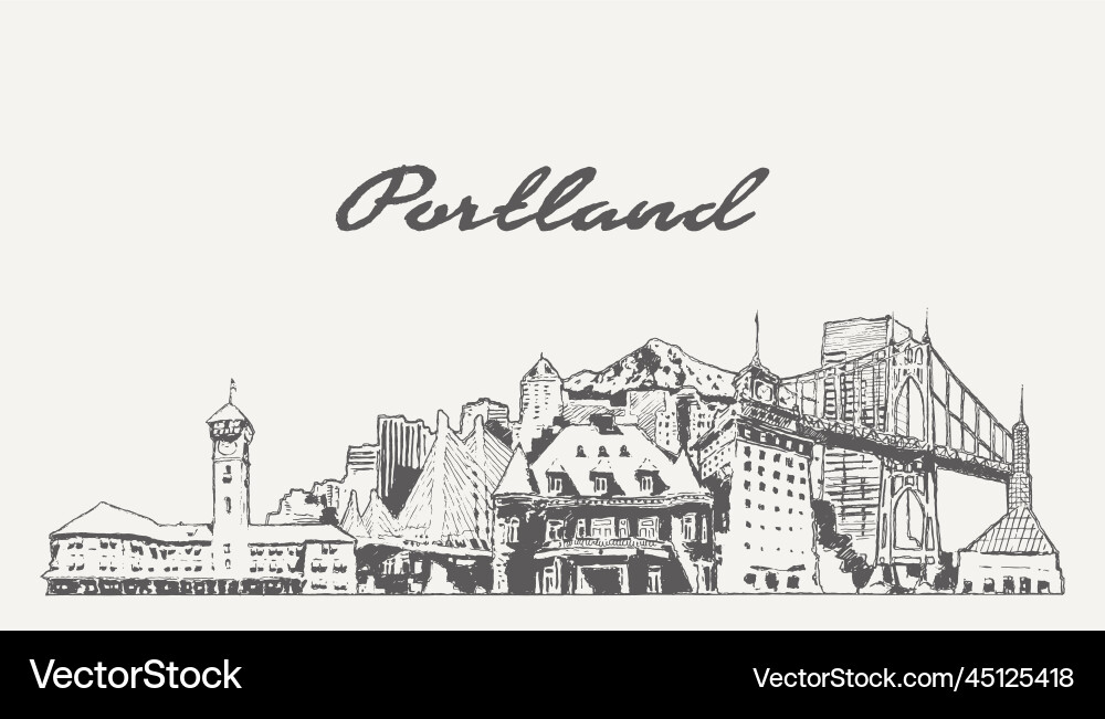 Portland skyline oregon usa Royalty Free Vector Image
