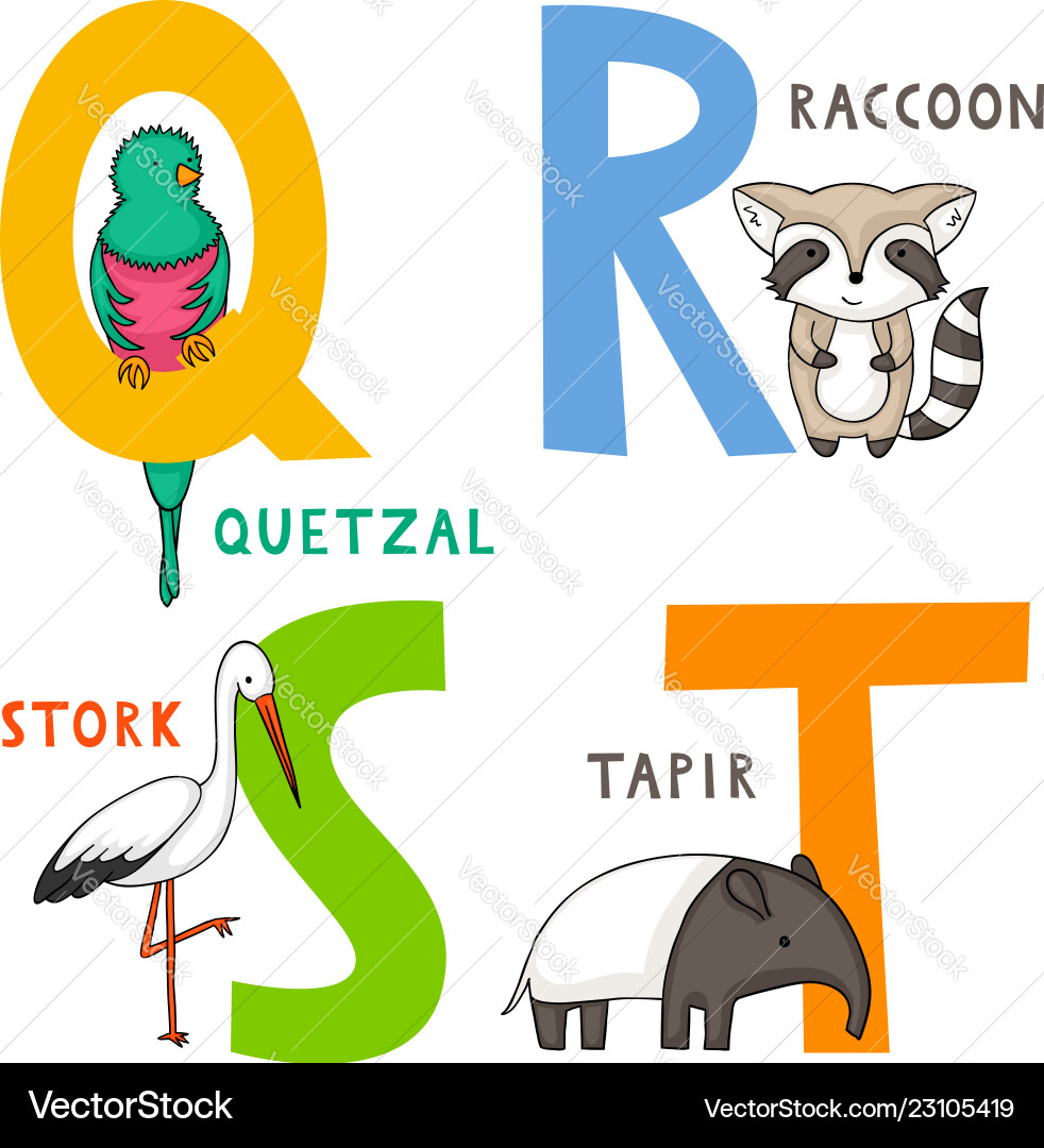Animal Alphabet QRS T Letter Set Royalty Free Vector Image