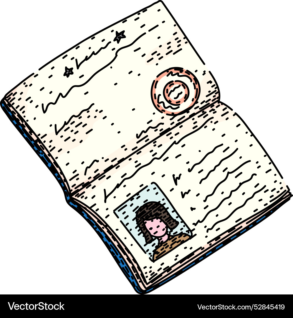 Identification passport sketch hand drawn Vector Image