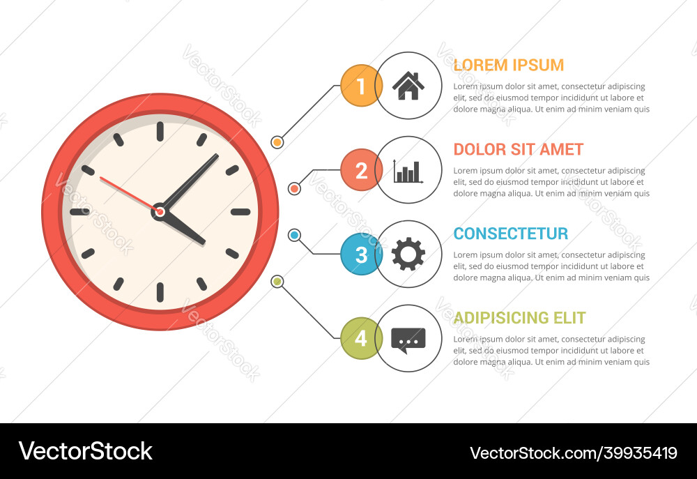 Infographic template with clock Royalty Free Vector Image