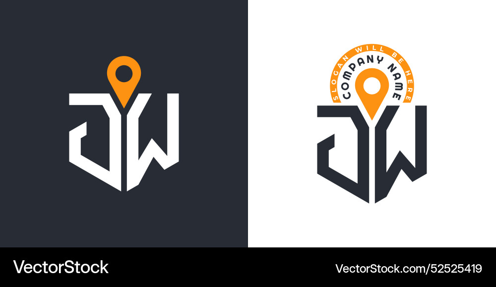 Jw location logo bundle letter dual icons Vector Image