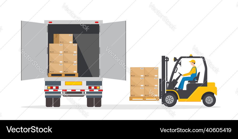 Man on forklift make loading to truck lorry Vector Image