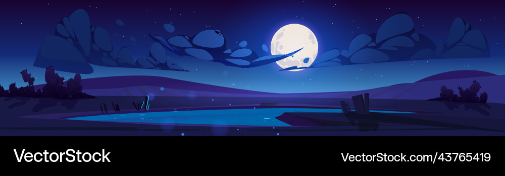 Night lake landscape cartoon Royalty Free Vector Image
