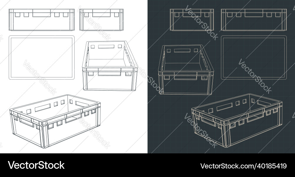 Plastic pallet box blueprints Royalty Free Vector Image