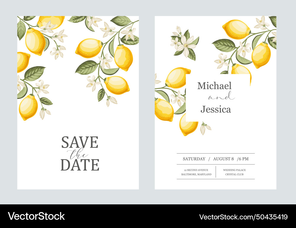 Wedding invitation lemon hand-drawn Royalty Free Vector