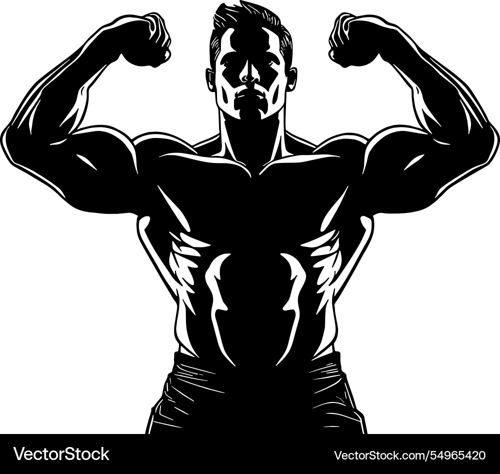Silhouette of a bodybuilder flexing his muscles Vector Image