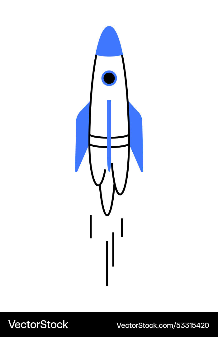 Simple blue and white rocket launching Royalty Free Vector