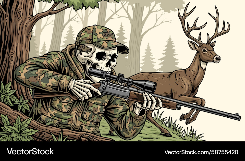 Skeleton Hunter with Rifle Royalty Free Vector Image