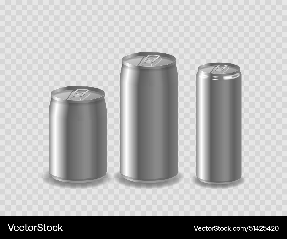 Three aluminum beverage cans of varying sizes Vector Image