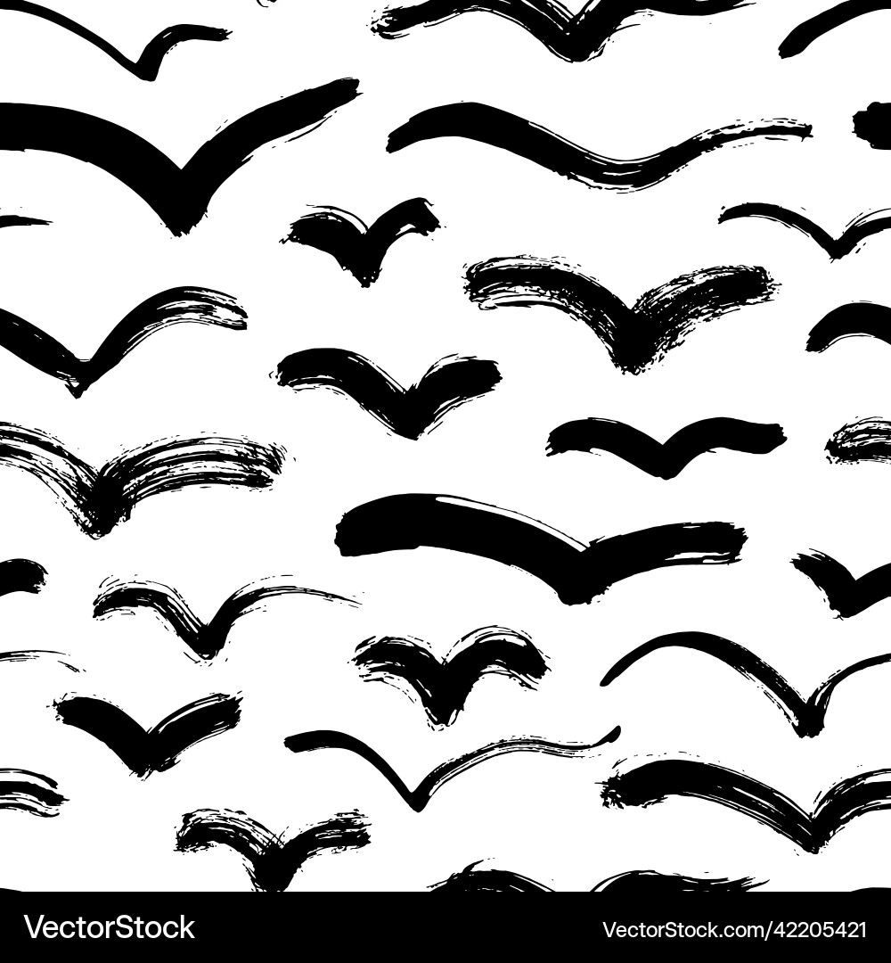 Abstract fly black birds seamless pattern Vector Image