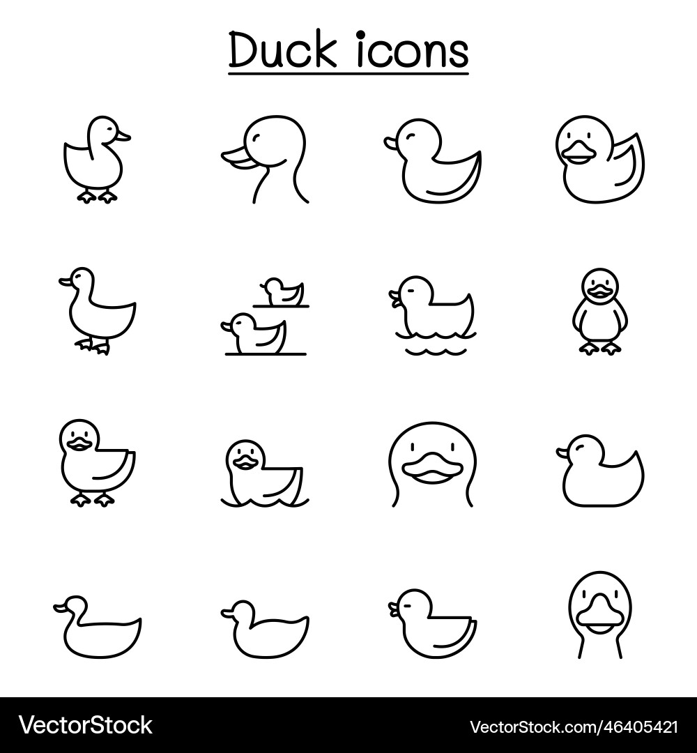 Duck icon set in thin line style Royalty Free Vector Image