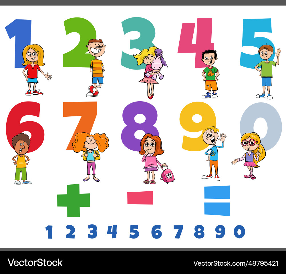 Educational numbers set with funny children Vector Image