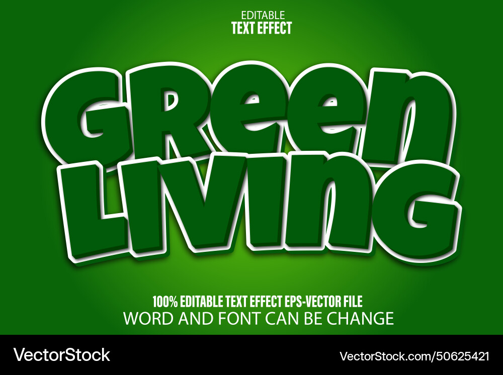 Green living editable text effect cartoon style Vector Image