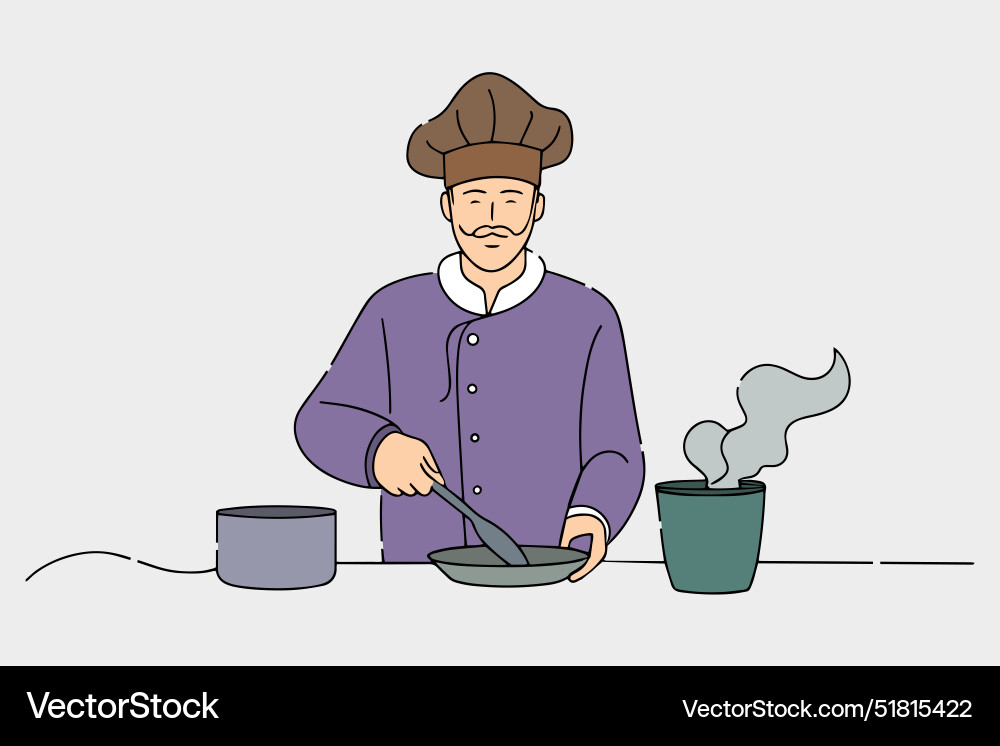 Chief cooking character line with on white Vector Image