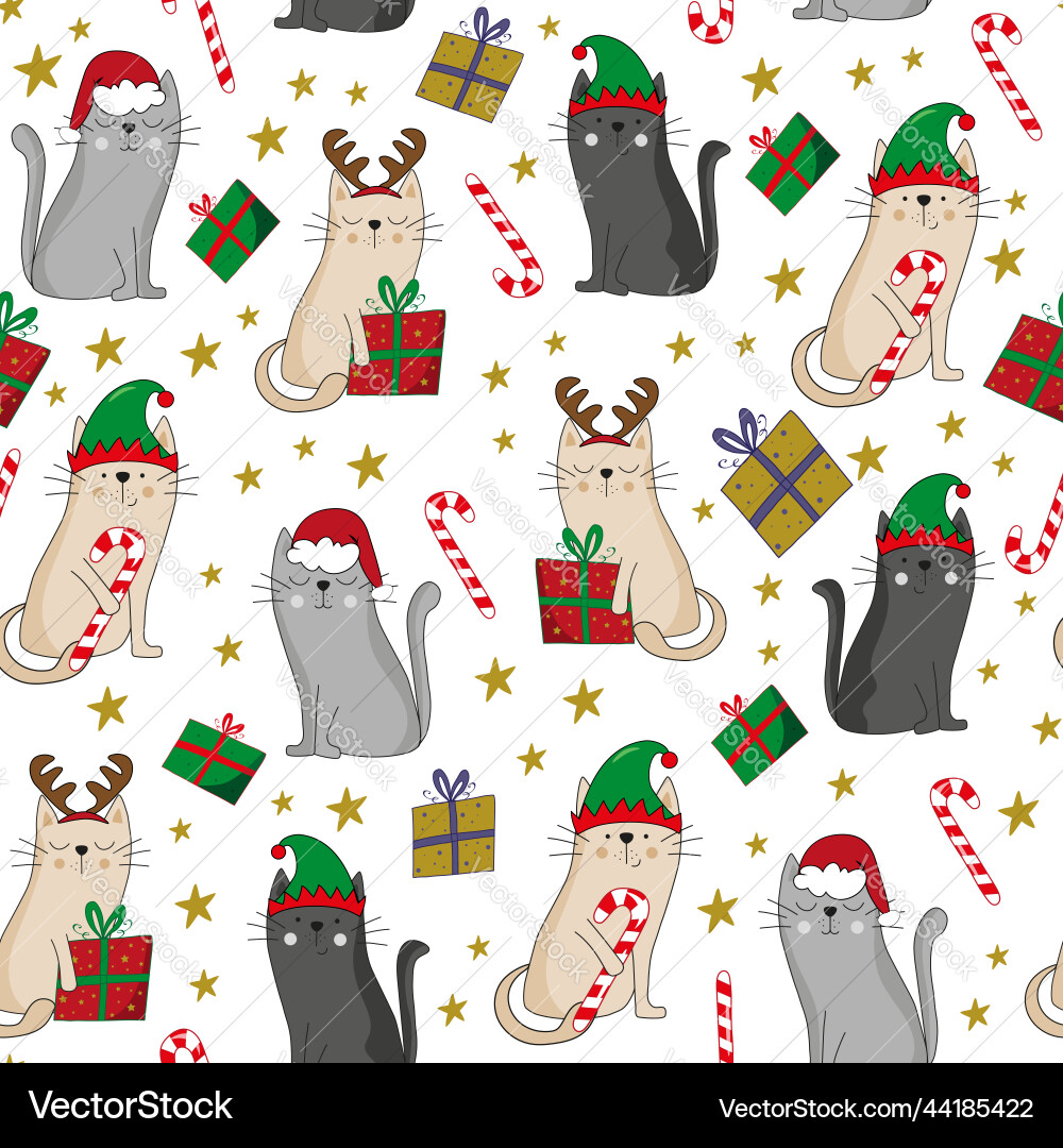 Christmas Cats Pattern - Festive Fun – Royalty-Free Vector | VectorStock