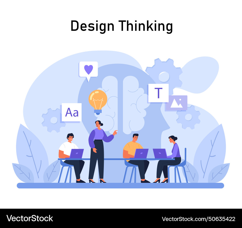 Design thinking process team Royalty Free Vector Image
