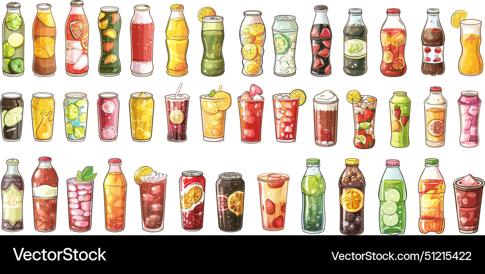 Fizzy soda drinks in different bottles cans Vector Image