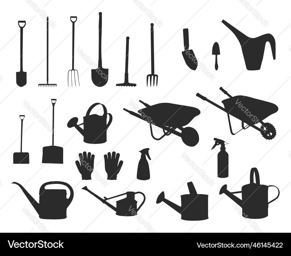 Gardening Tools Silhouettes Royalty Free Vector Image