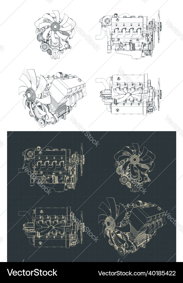 Powerful v8 turbo engine blueprints Royalty Free Vector
