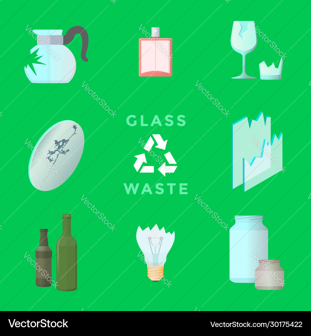 Recycle glass waste management set Royalty Free Vector Image