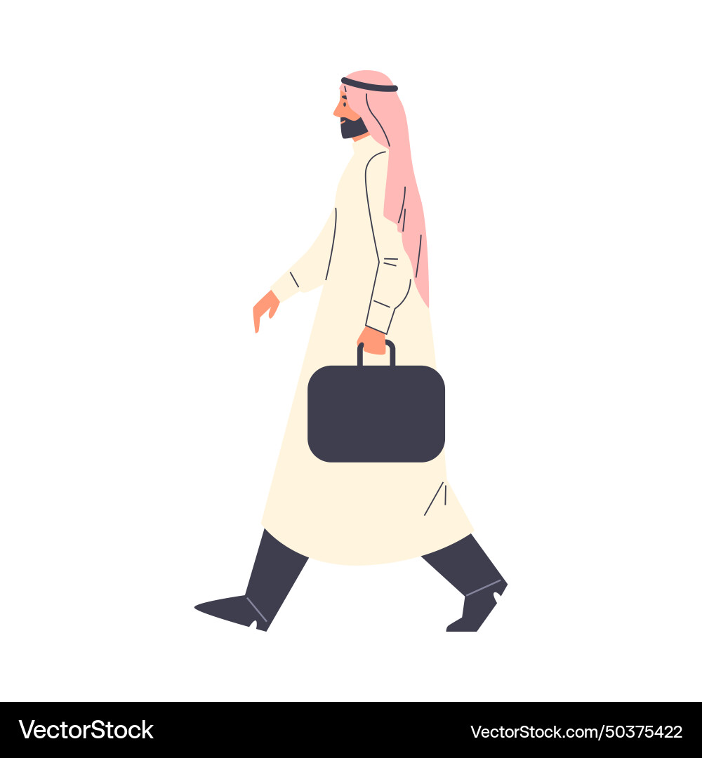 Smiling arabian man in traditional clothes going Vector Image