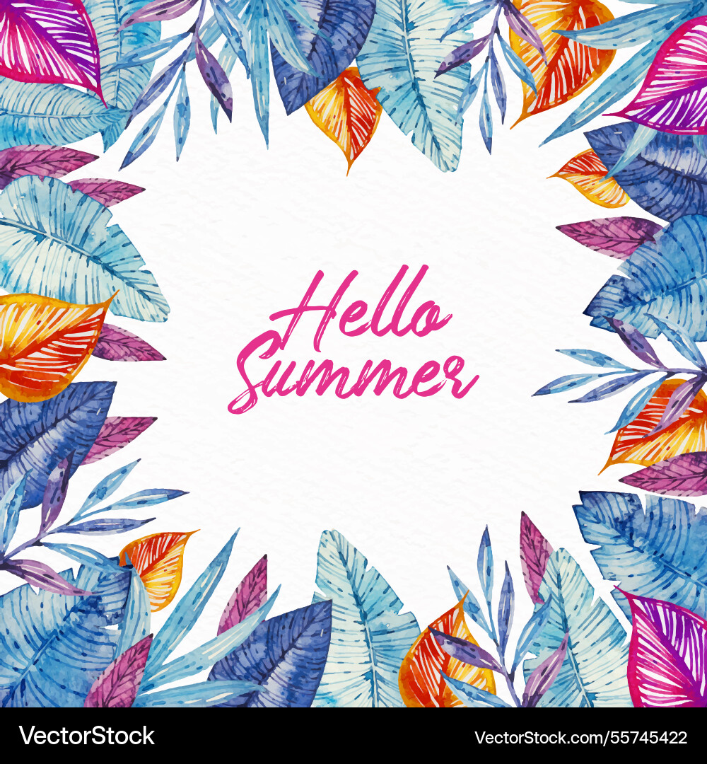 Watercolor hello summer background Royalty Free Vector Image