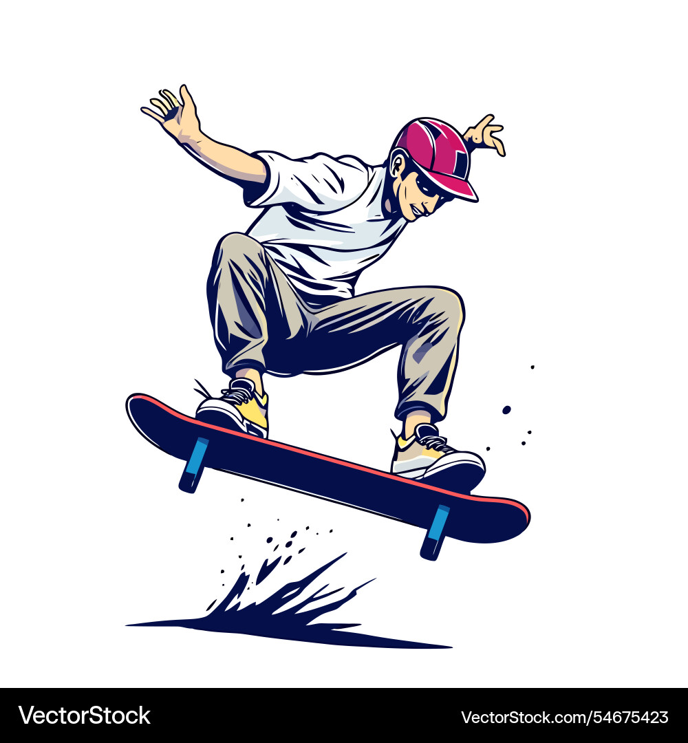 A skateboarder doing trick on skateboard Vector Image