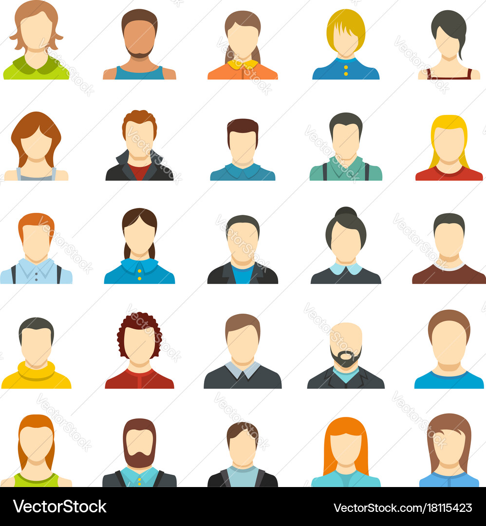 Avatar user icon set isolated flat style Vector Image