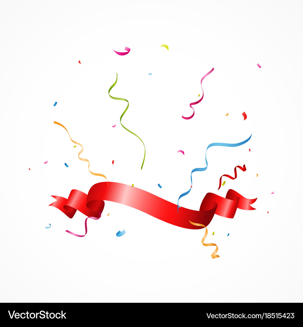 Celebration banner with ribbon and confetti Vector Image