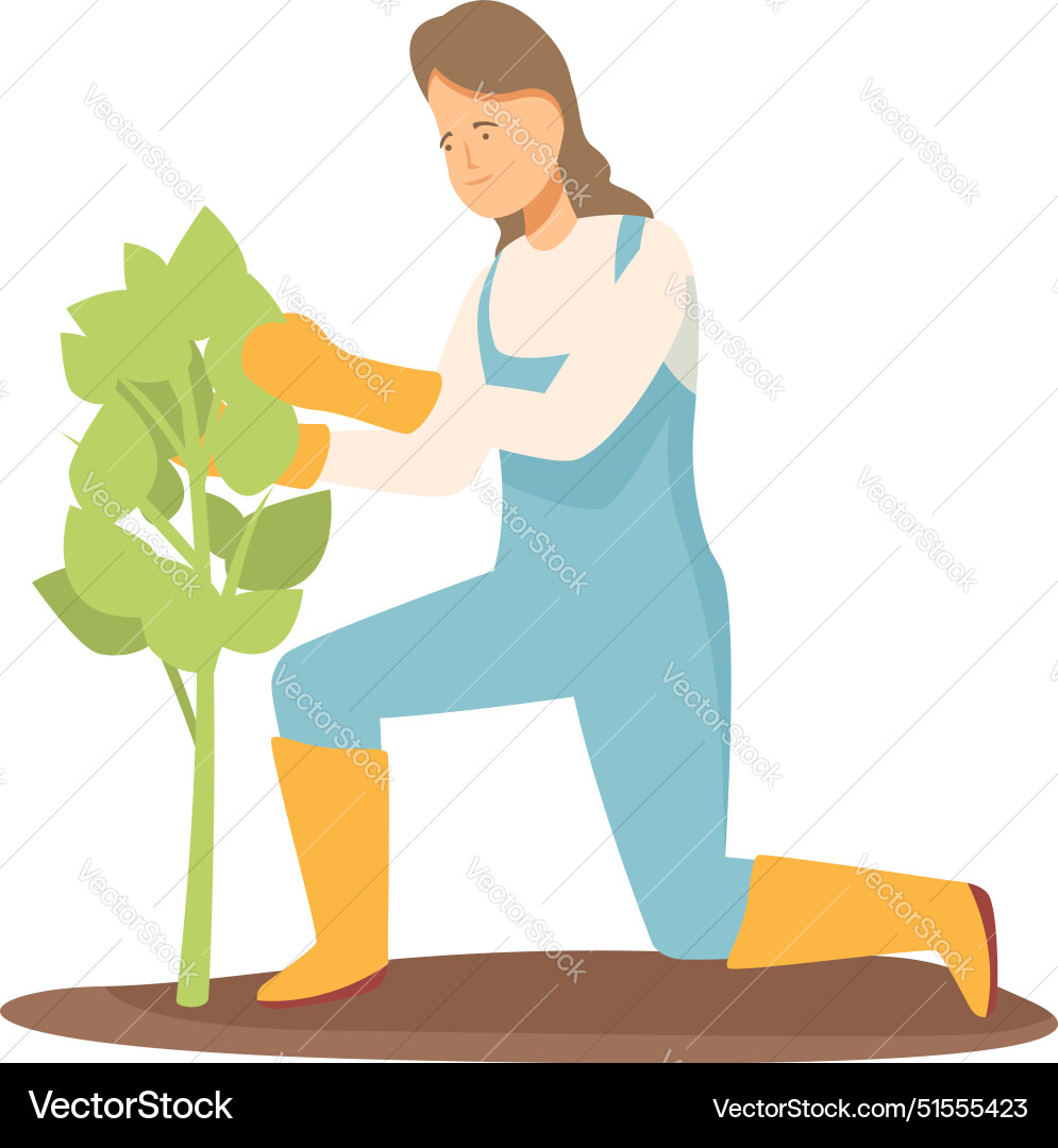 Gardener is taking care of a small tree while Vector Image
