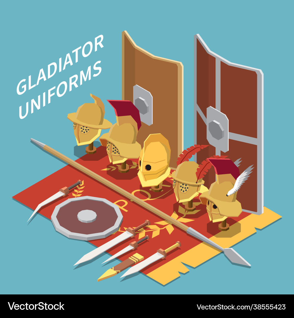 Gladiator uniforms isometric background Royalty Free Vector
