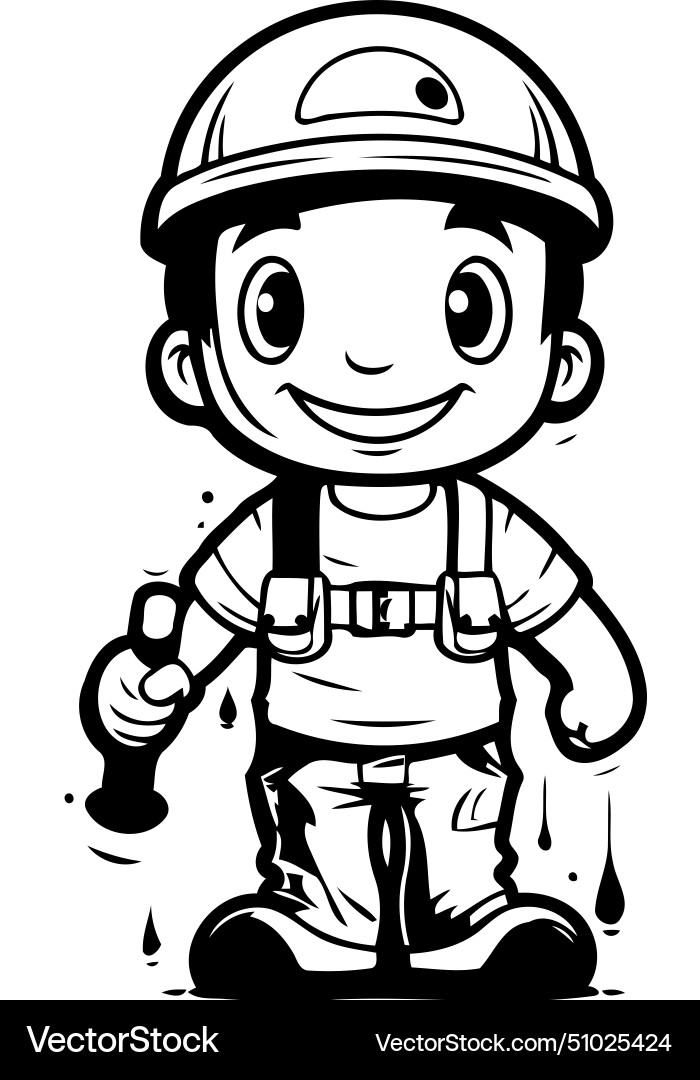 Cartoon boy worker character with hammer Vector Image