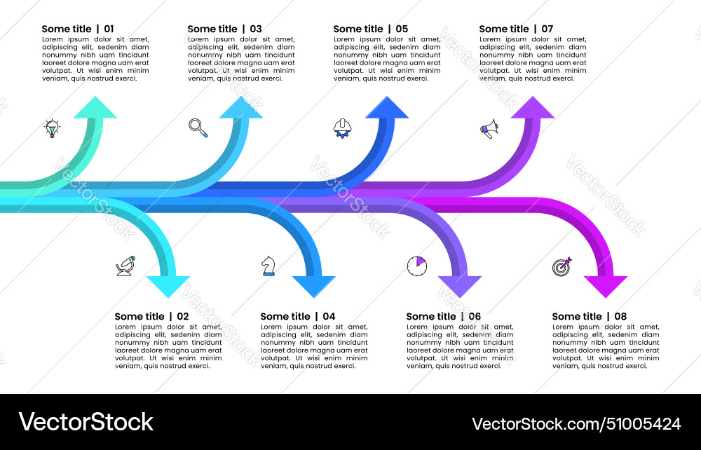 Infographic template branched arrow with 8 steps Vector Image