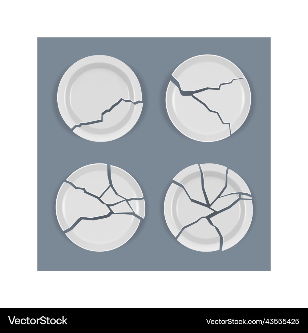 Crack plates realistic damaged dishware table Vector Image