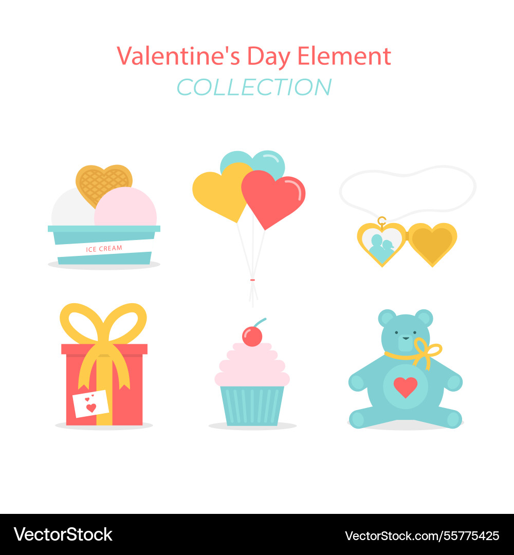 Flat valentines day elements pack Royalty Free Vector Image