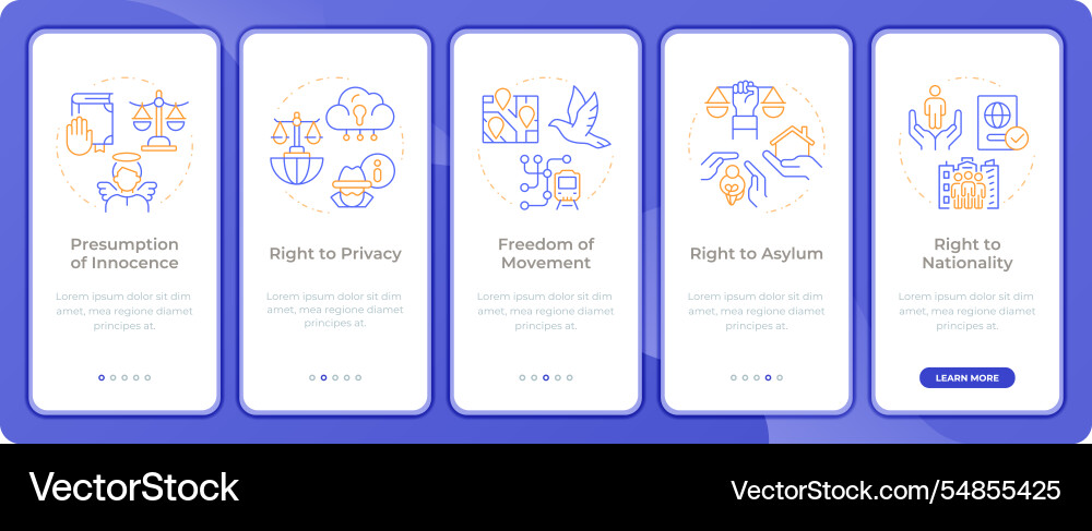 Human law rights app onboarding screens Royalty Free Vector