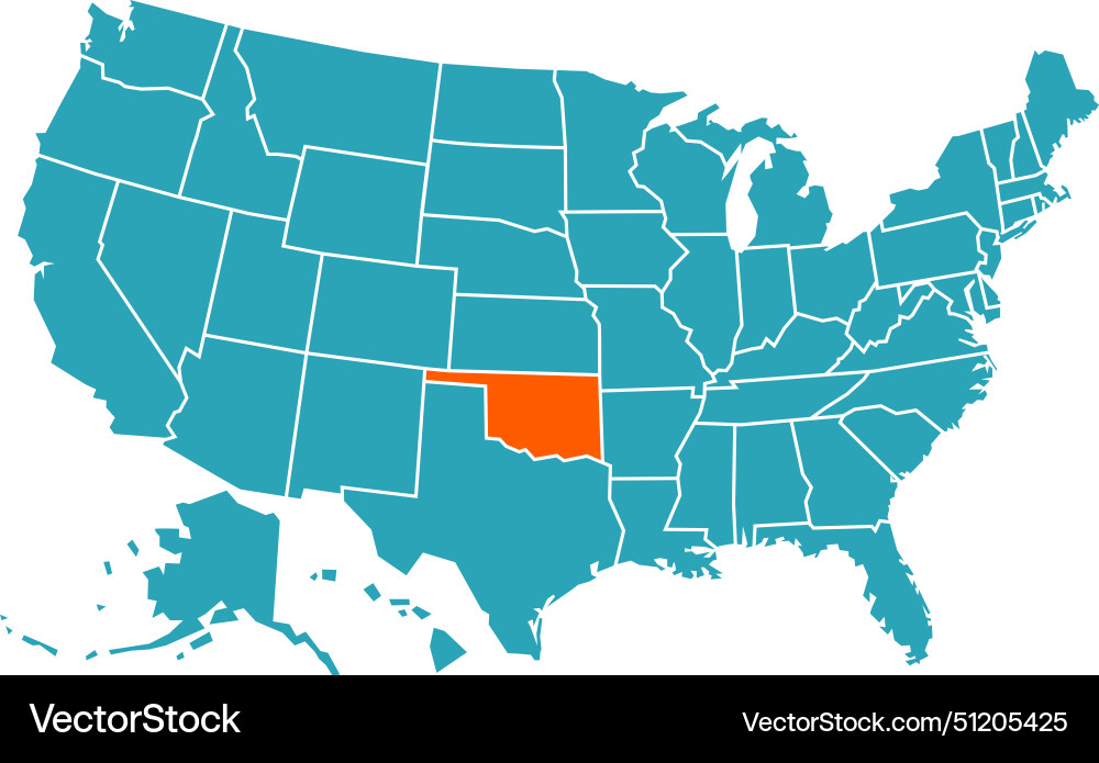 Usa map with oklahoma prominent Royalty Free Vector Image