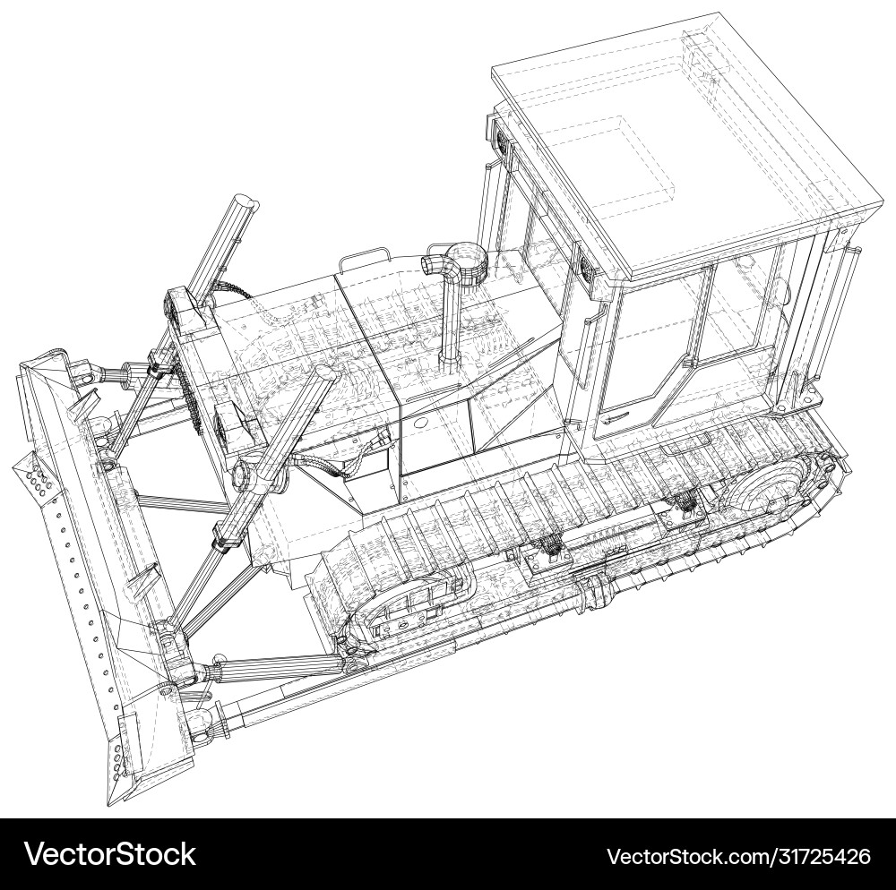 Building bulldozer wire-frame Royalty Free Vector Image