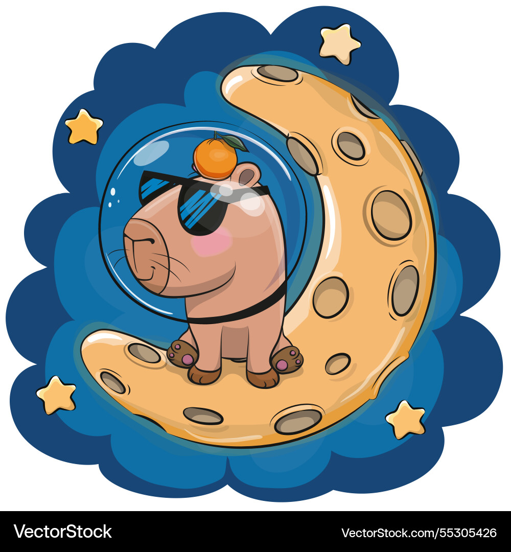 Capybara astronaut on the moon a space Royalty Free Vector