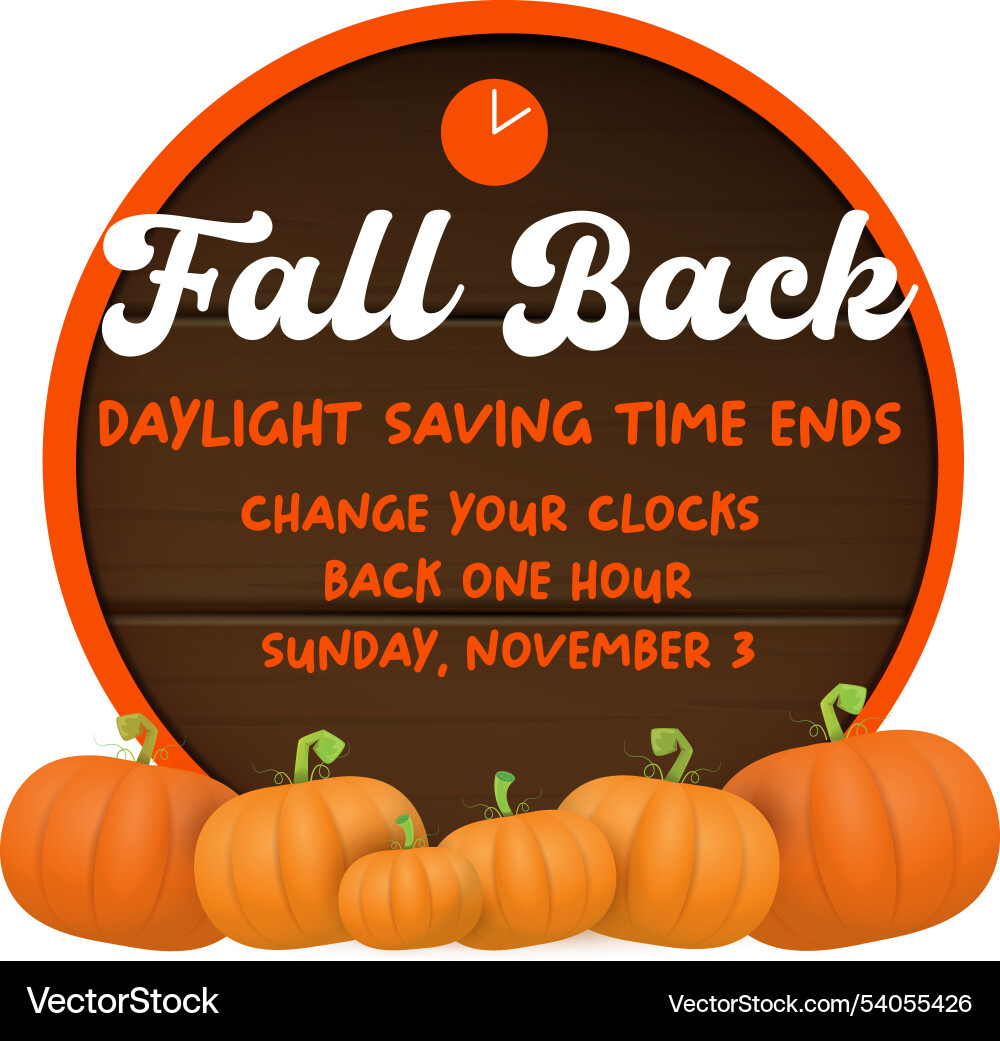 Fall back 2024 autumn daylight saving time ends Vector Image