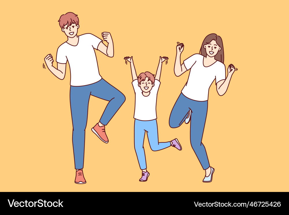 Rejoicing dad with mom and little boy dance Vector Image