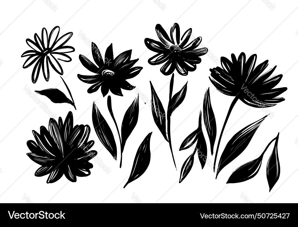 Flowers hand drawn brush pattern Royalty Free Vector Image
