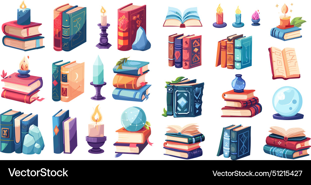 Magic book stack magician library cartoon paper Vector Image