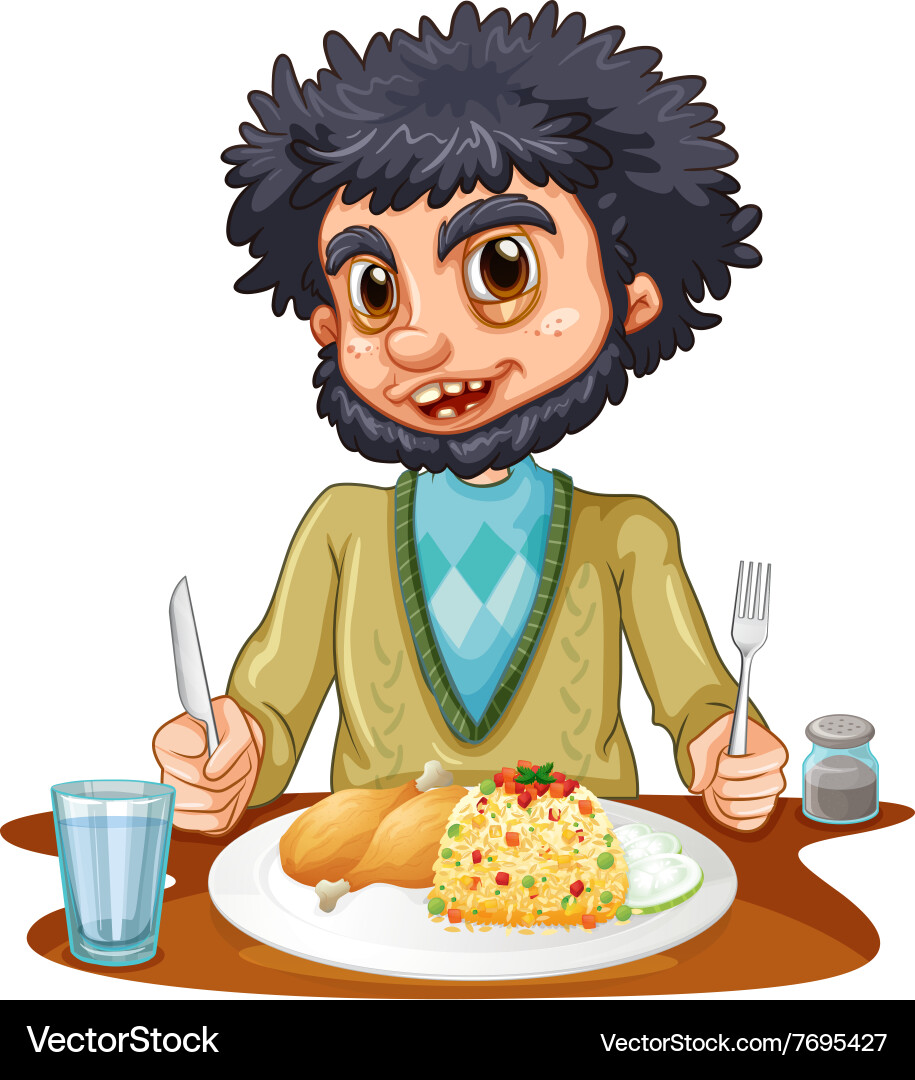 Man eating meal on the table Royalty Free Vector Image