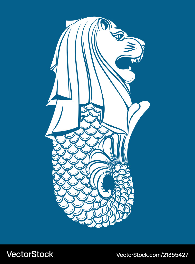 Merlion statue on blue Royalty Free Vector Image