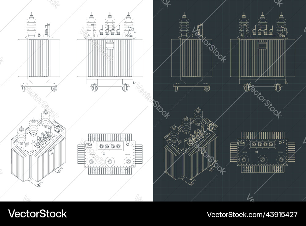 Power three-phase transformer blueprints Vector Image
