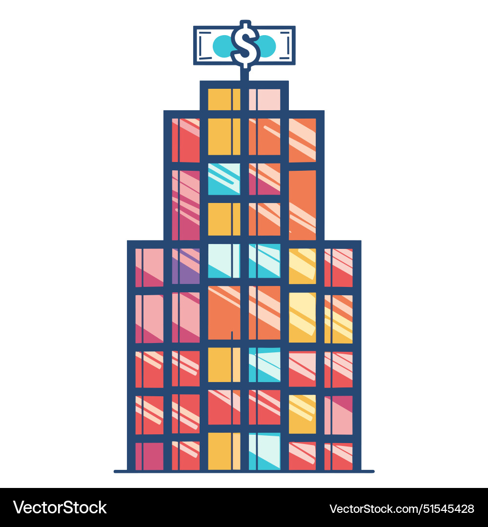 Colorful stylized office building topped dollar Vector Image